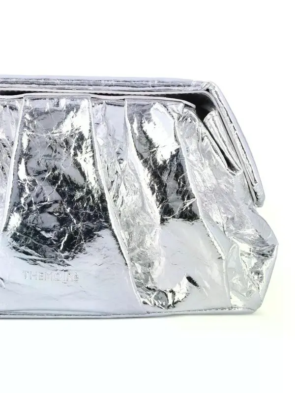 THEMOIRE Afrodite Pleated Metallic-effect Clutch Bag - Silver