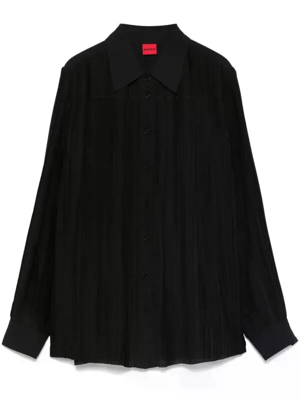 Hugo Pleated Shirt With Button Fastening And Cuffed Sleeves