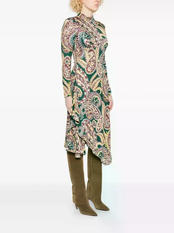 Etro Paisley-print Asymmetric Midi Dress - Green