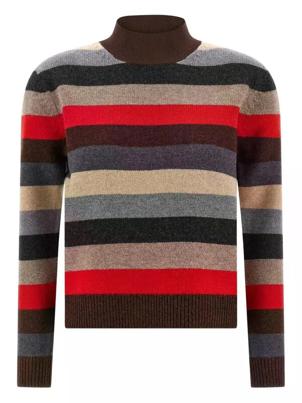 Tory Burch Striped Wool High Neck Pullover - Red