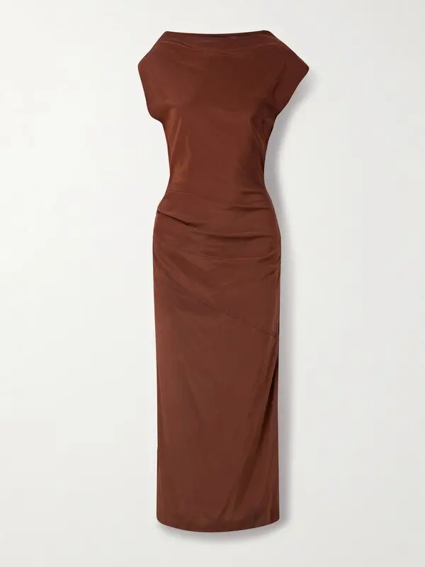 Proenza Schouler Tasa Draped Crepe De Chine Midi Dress - Brown