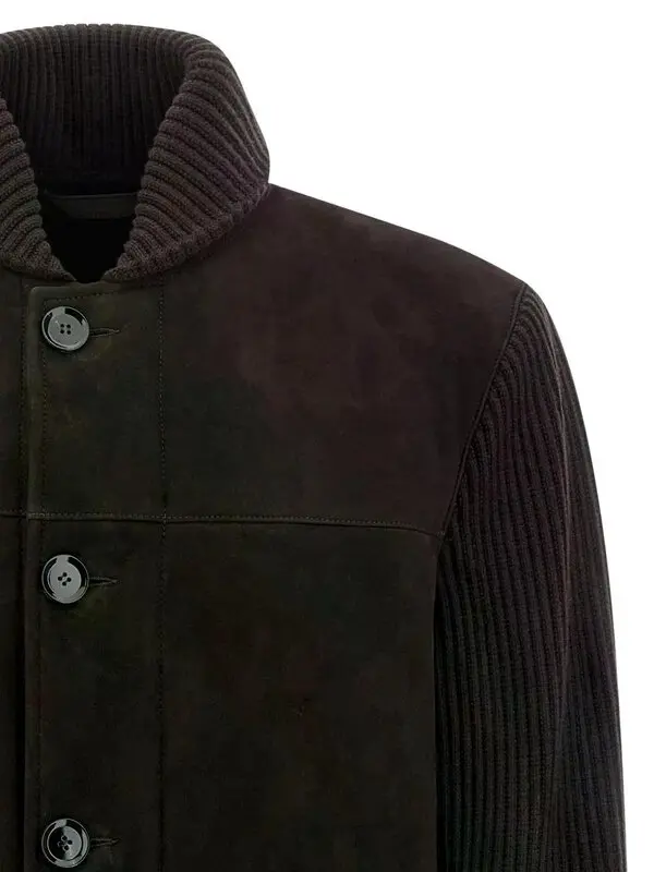 Brioni Ribbed-sleeve Suede Bomber Jacket