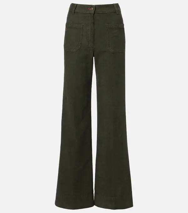 Victoria Beckham Alina Mid-rise Cotton Corduroy Flared Pants - Green