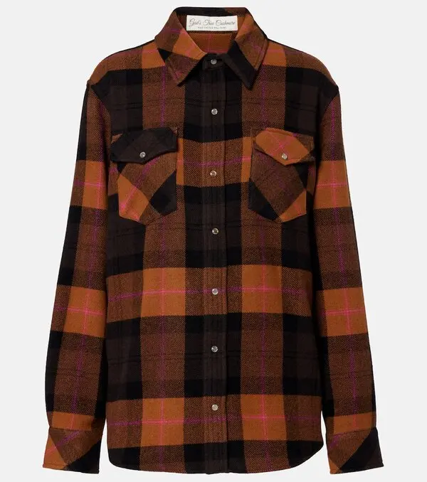 GOD'S TRUE CASHMERE Checked Cashmere Shirt - Brown