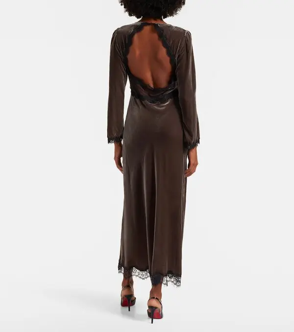 Rixo Alesha Lace-trimmed Velvet Midi Dress