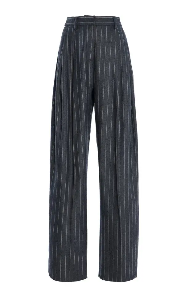 Carolina Herrera Pinstriped Wool-blend Wide-leg Trousers - Grey