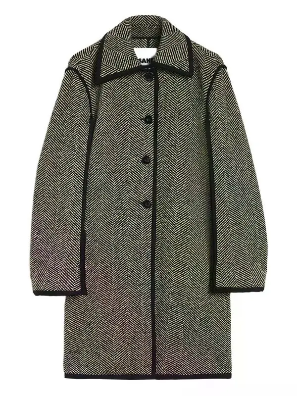 JIL SANDER Herringbone Coat With Contrasting Trim - Grey
