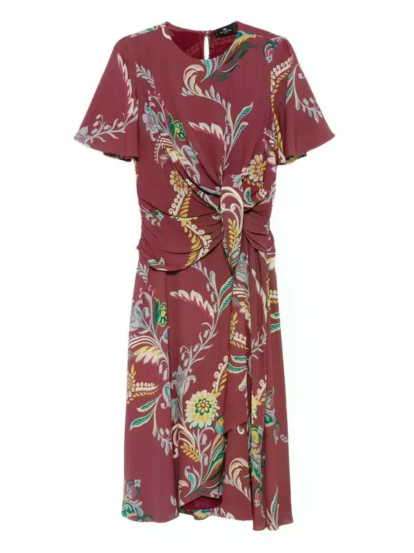 Etro Floral Print Knot Detail Dress - Red