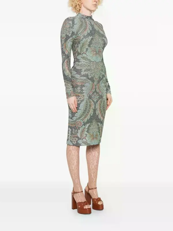 Etro High-neck Floral-pattern Lurex Dress - Blue