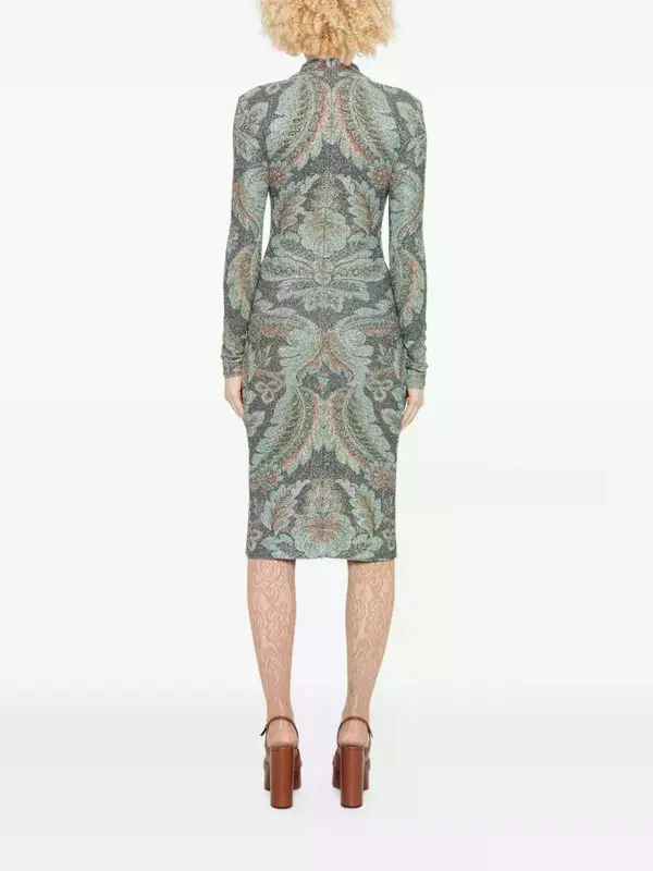 Etro High-neck Floral-pattern Lurex Dress - Blue