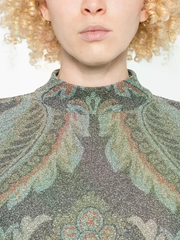 Etro High-neck Floral-pattern Lurex Dress - Blue