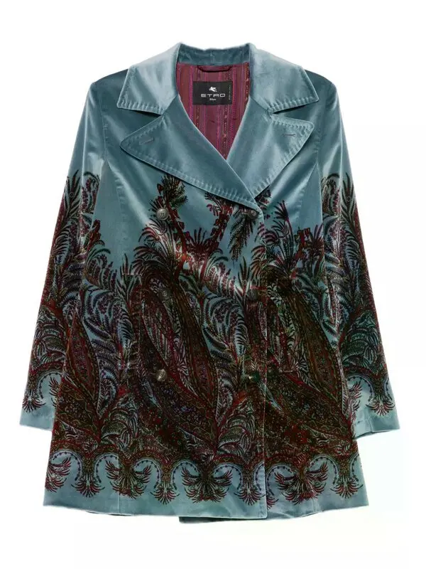 Etro Floral-print Velvet Double-breasted Jacket - Blue