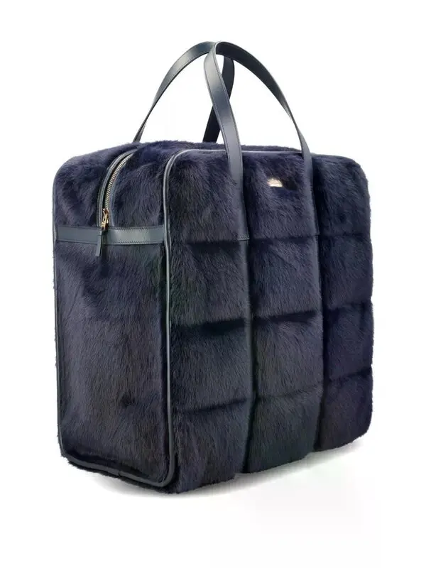Herno Quilted Faux Fur Tote Bag With Leather Trim