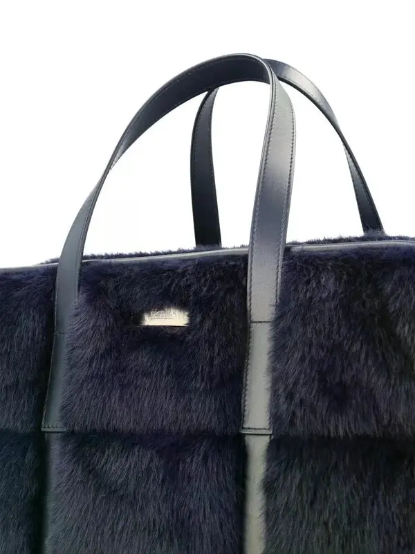 Herno Quilted Faux Fur Tote Bag With Leather Trim