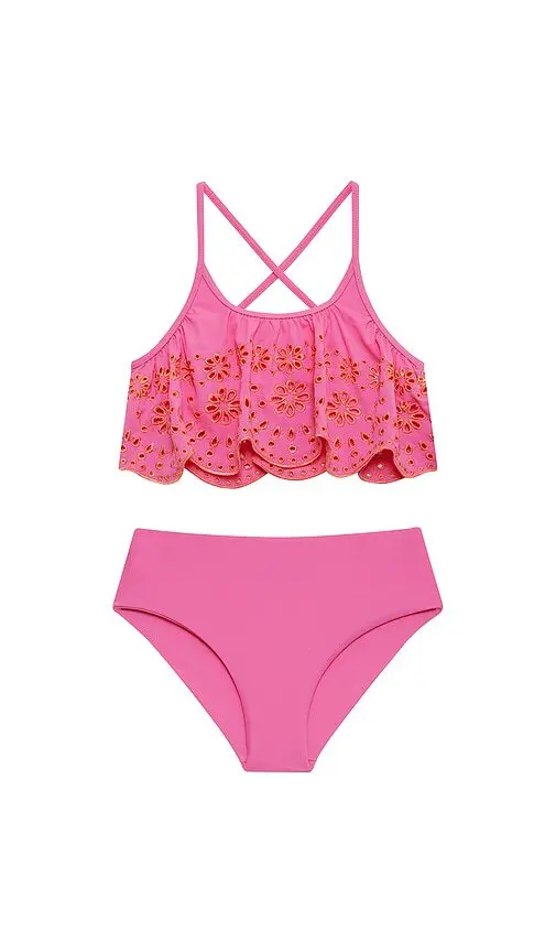 Beach Riot Two-piece Swim Set With Eyelet Detailing - Pink