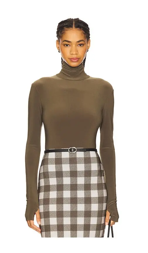 Norma Kamali Long Sleeve Turtleneck Bodysuit - Olive