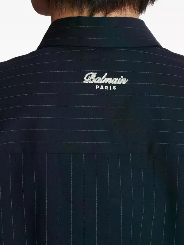 Balmain Pinstripe Emblem Shirt