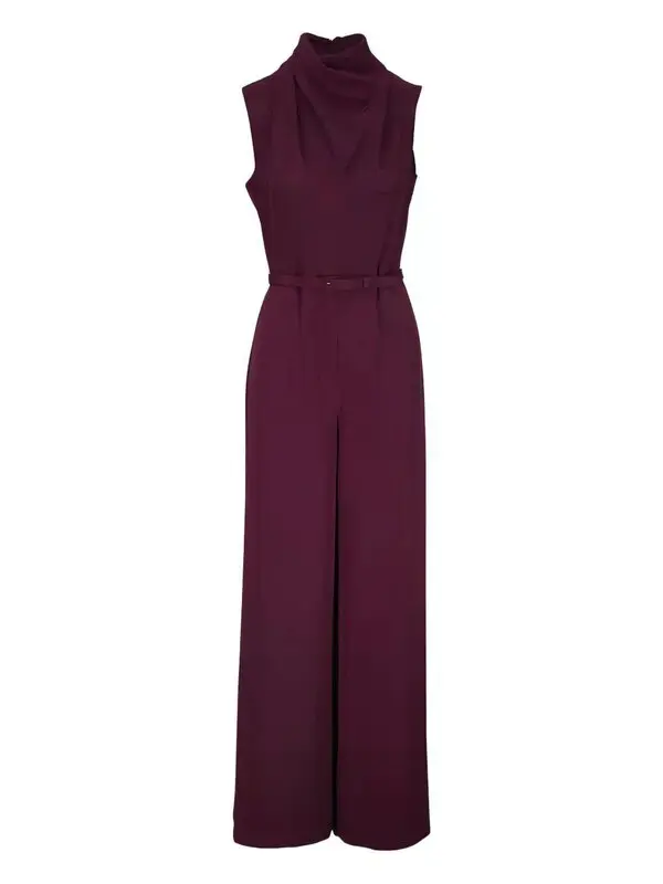 Adam Lippes Cowl Neck Belted Wide Leg Jumpsuit - Red