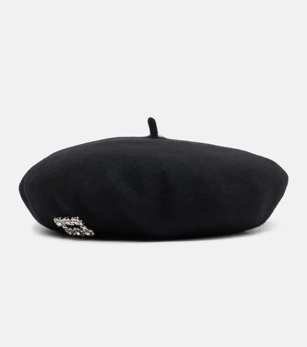ROGER VIVIER Embellished Wool Beret - Black