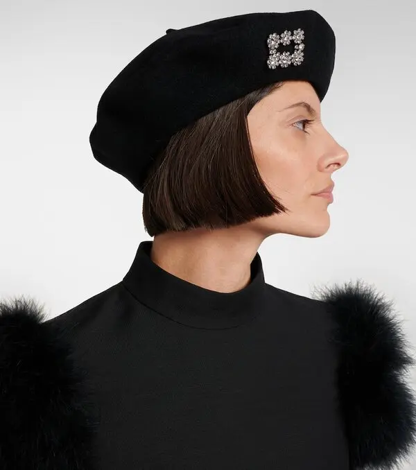 ROGER VIVIER Embellished Wool Beret - Black