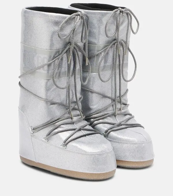 Moon Boot Icon Glitter Knee-high Lace-up Boots - Silver