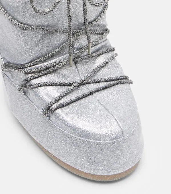 Moon Boot Icon Glitter Knee-high Lace-up Boots - Silver