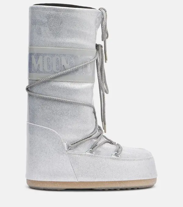 Moon Boot Icon Glitter Knee-high Lace-up Boots - Silver