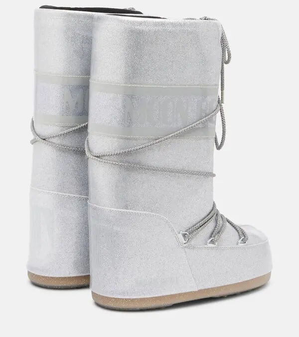 Moon Boot Icon Glitter Knee-high Lace-up Boots - Silver