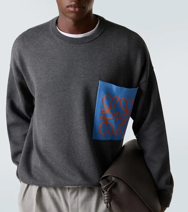 Loewe Anagram Pocket Crewneck Sweater - Grey