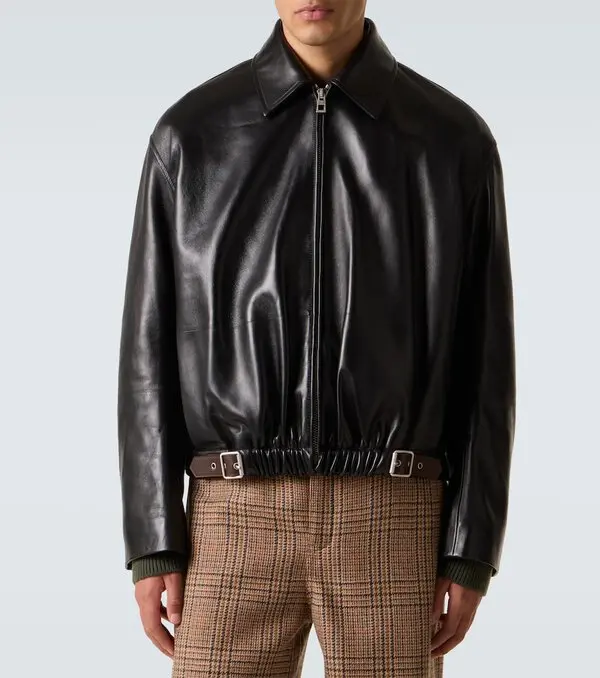 Loewe Leather Zip-up Jacket With Buckle Detail