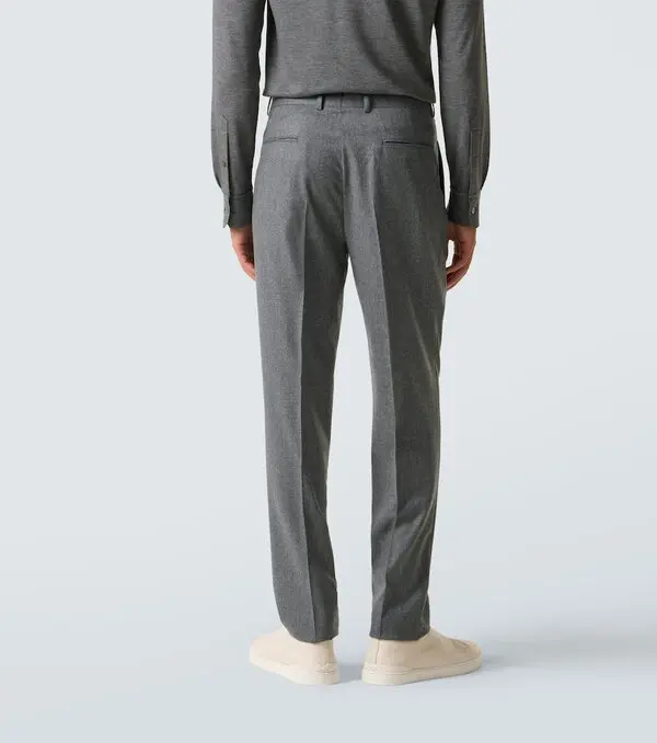 Zegna Wool Flannel Straight Leg Trousers