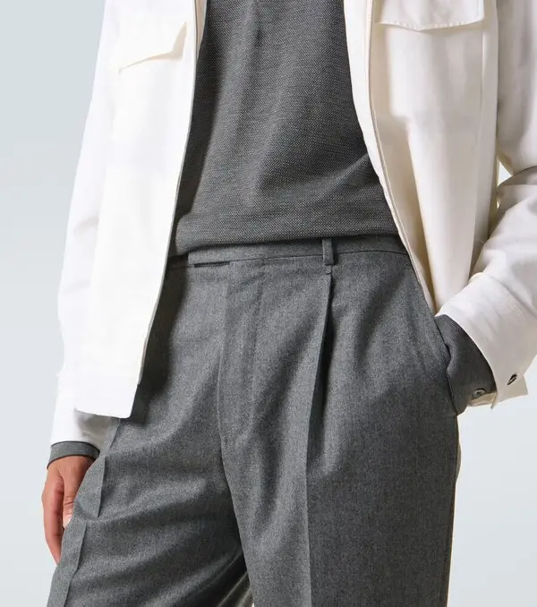 Zegna Wool Flannel Straight Leg Trousers