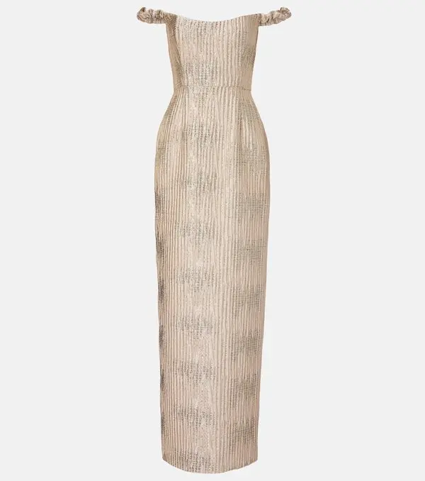 MARKARIAN Yolanda Off-the-shoulder Brocade Gown - Gold