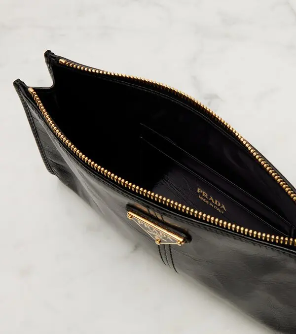 Prada Logo Leather Pouch - Black