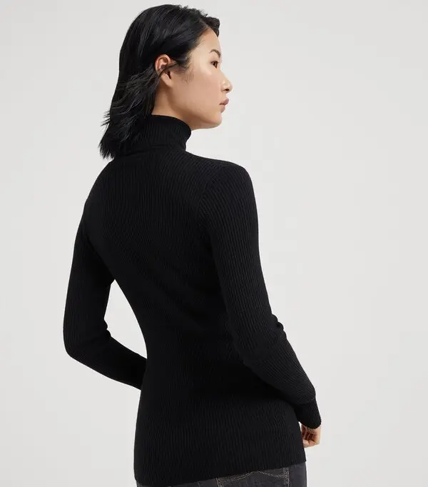 Brunello Cucinelli Cashmere-silk Blend Rollneck Sweater With Metallic Threads - Black
