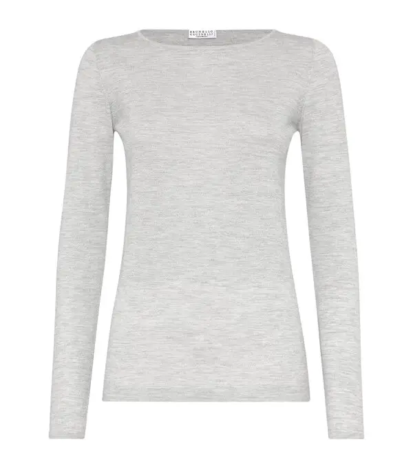 Brunello Cucinelli Cashmere Silk Blend V-neck Sweater - Grey