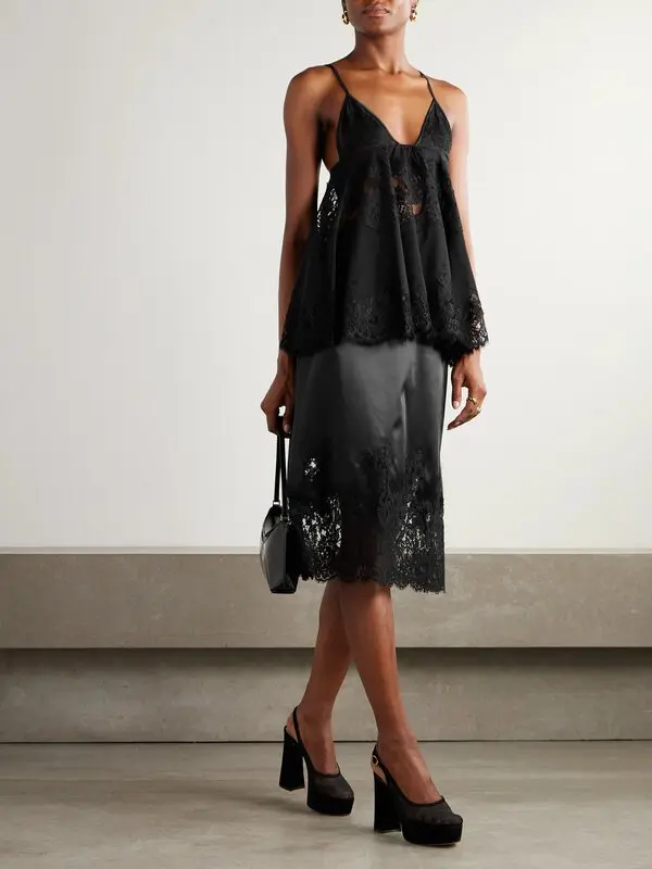 Dolce & Gabbana Chiffon Camisole With Scalloped Lace Trim