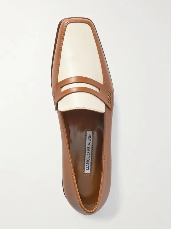 Manolo Blahnik Polonoff Two-tone Leather Loafers - Brown