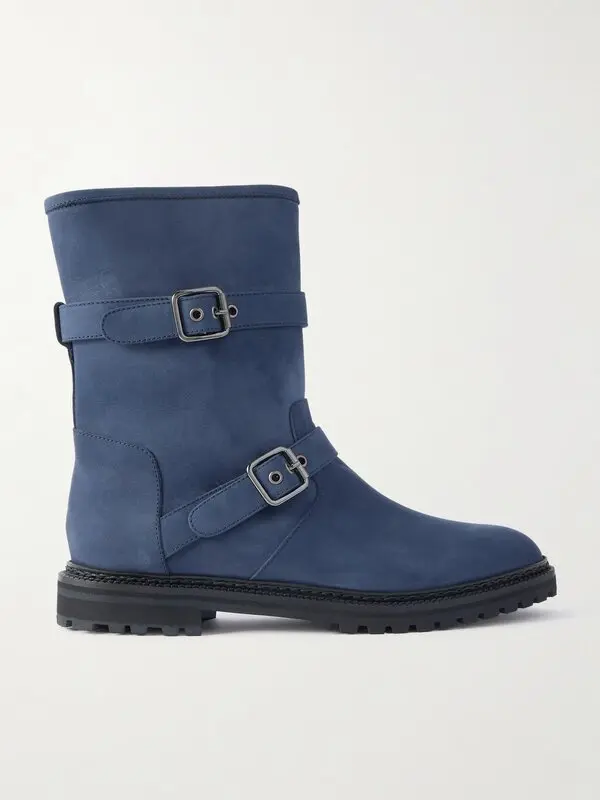 Manolo Blahnik Sulaltrosa Buckled Nubuck Ankle Boots - Blue