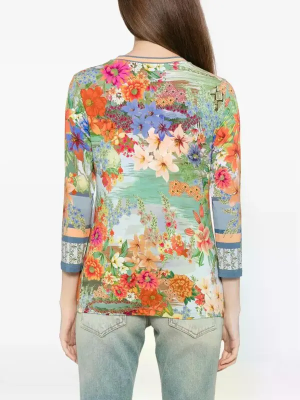 Johnny Was Janie 3/4 Sleeve Crew Neck T-shirt With Floral Print
