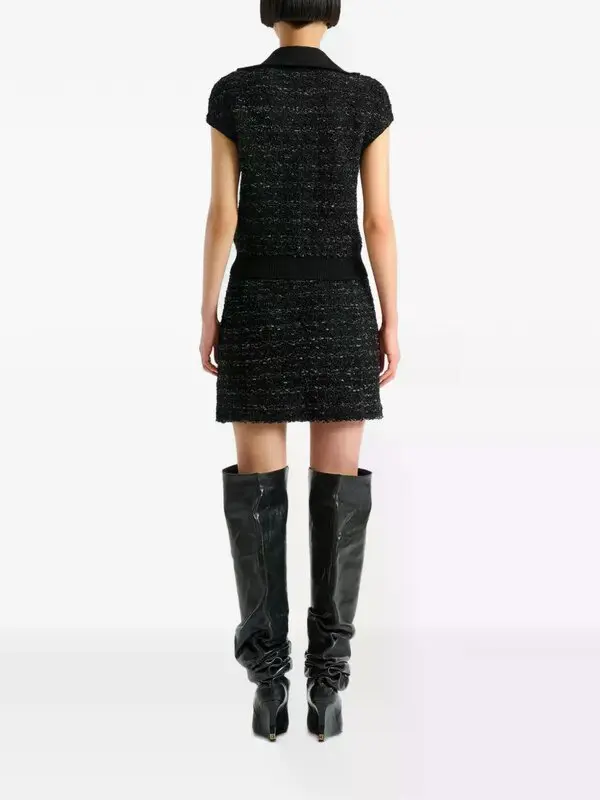 Balmain Textured Knit Half-zip Top - Black