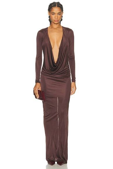 Atlein Plunge Neck Long Dress - Ebene