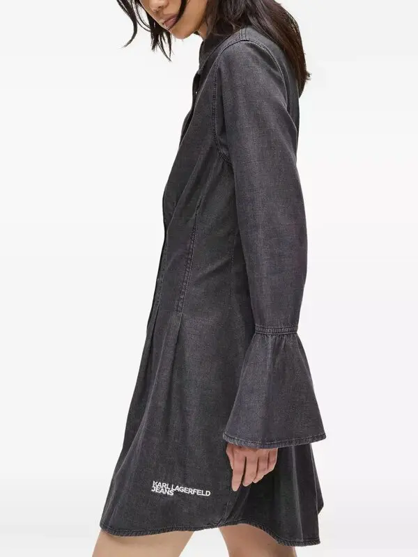 Karl Lagerfeld Washed Denim Bell Sleeve Shirt Dress