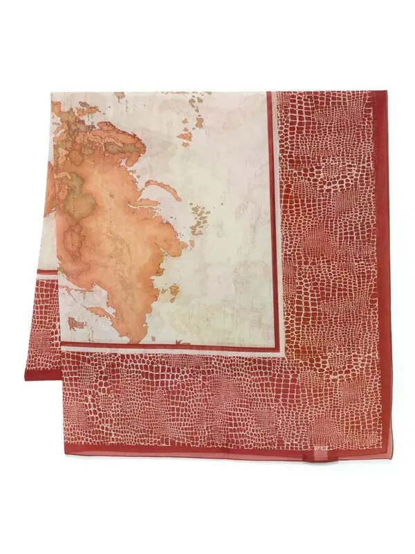 ALVIERO MARTINI 1° CLASSE Map-print Crocodile-effect Scarf - Neutrals