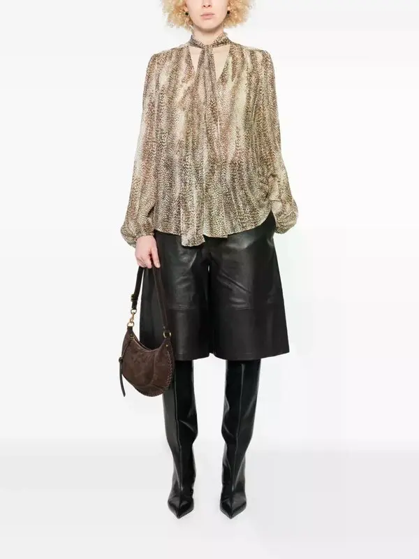 TWINSET Animal Print Tie Neck Balloon Sleeve Blouse