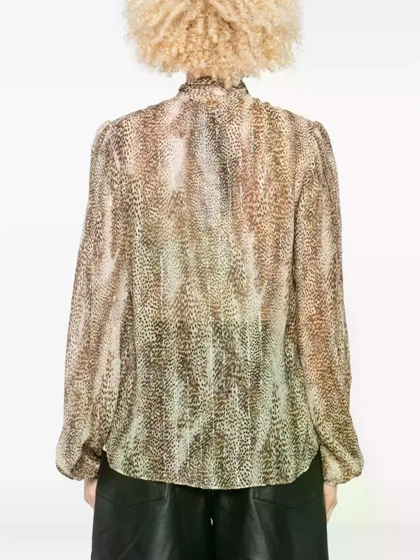 TWINSET Animal Print Tie Neck Balloon Sleeve Blouse