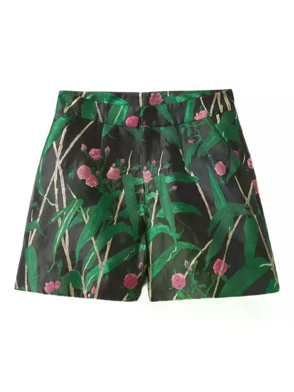 La DoubleJ Good Butt Floral-print High-waisted Shorts - Black