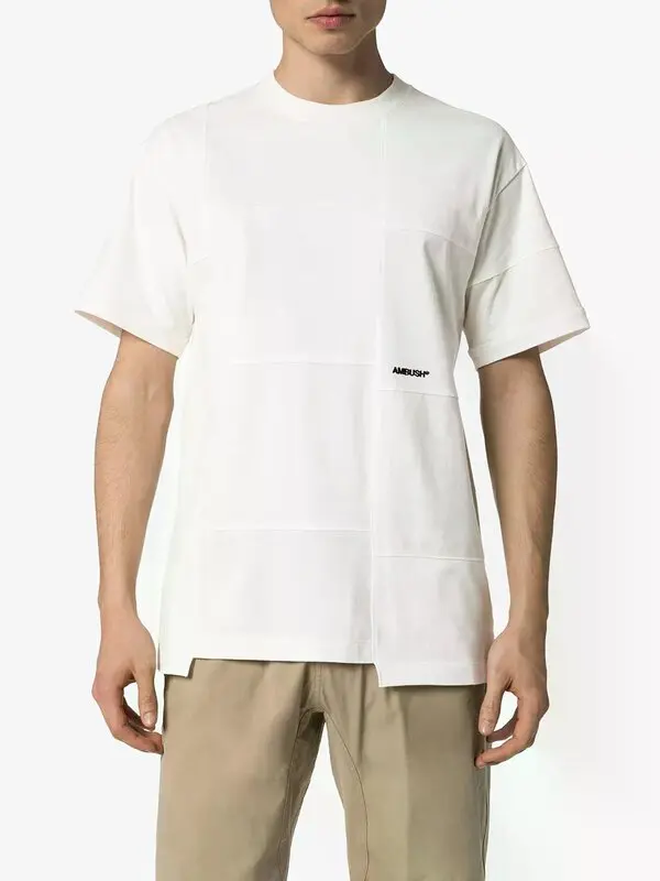 AMBUSH Logo-print Tonal-patchwork T-shirt - Neutrals