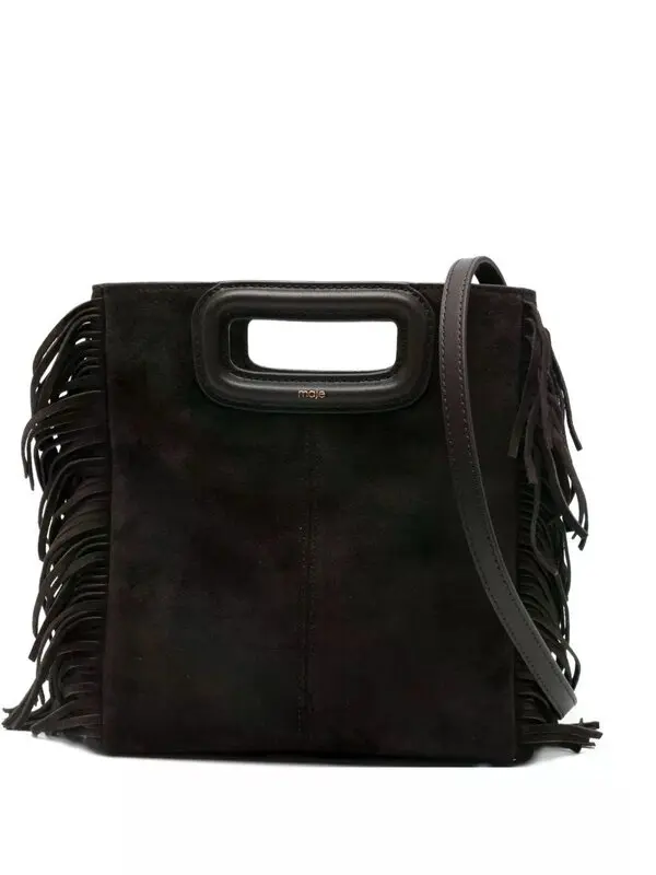 Maje Fringe Leather Tote Bag - Brown