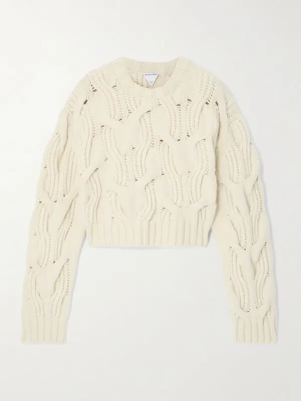 Bottega Veneta Cropped Cable-knit Wool Sweater - Neutrals